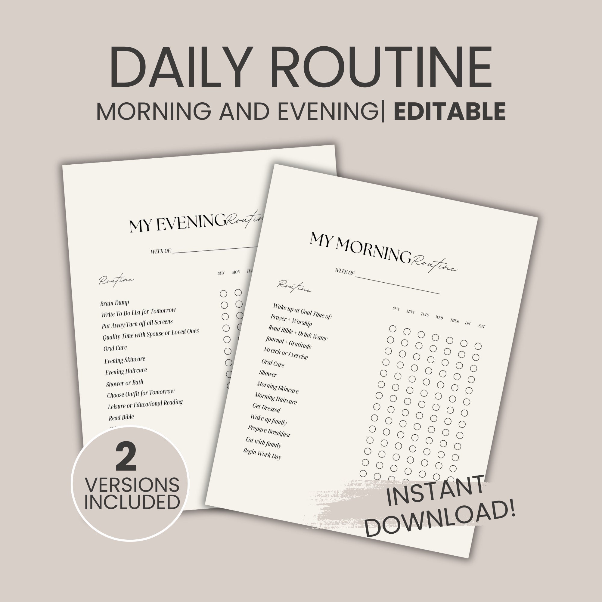 Editable Morning and Night Routine Checklist Bundle Daily Routine ...