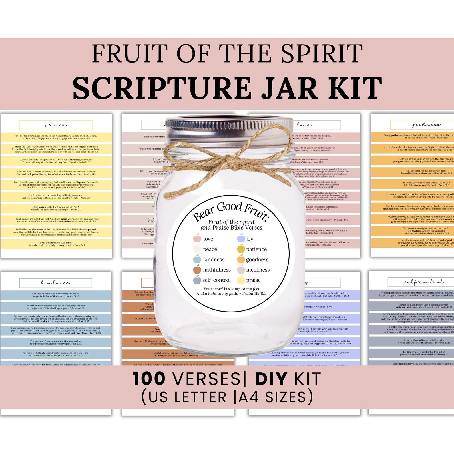 Scripture Jar Printable With Fruit of the Spirit, Praise Scriptures ...