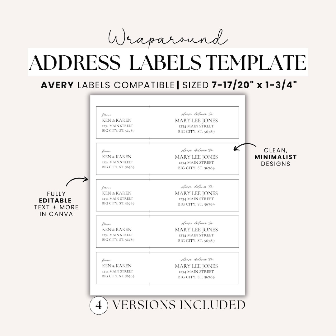 Wraparound Address Label Template| Address Labels | Size 7-17/20" X 1-3 ...