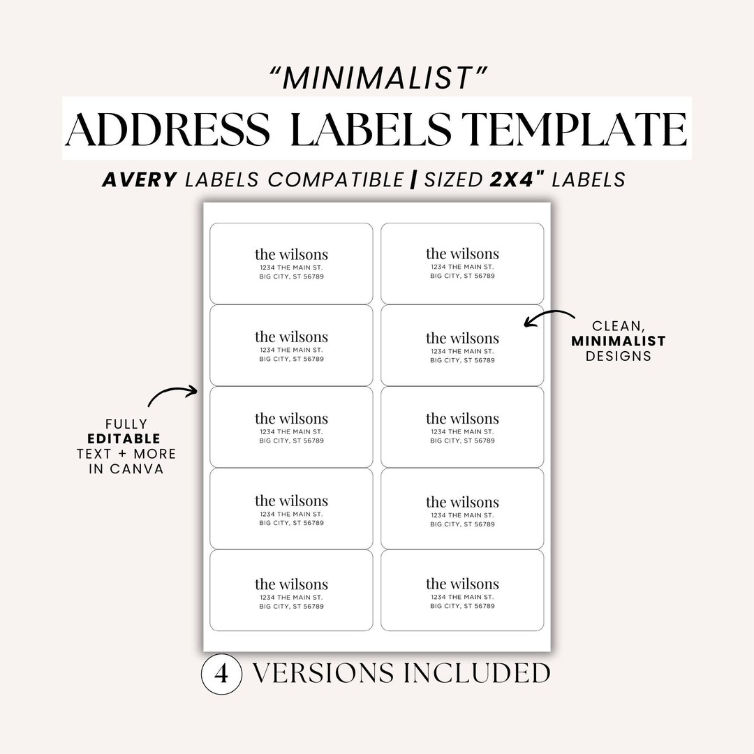Minimalist Address Label Template| Shipping Labels, Return | Size 2x4 ...