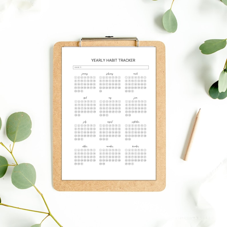 Yearly Habit Tracker Template 365 Day Habit Tracker Routine Tracker US ...