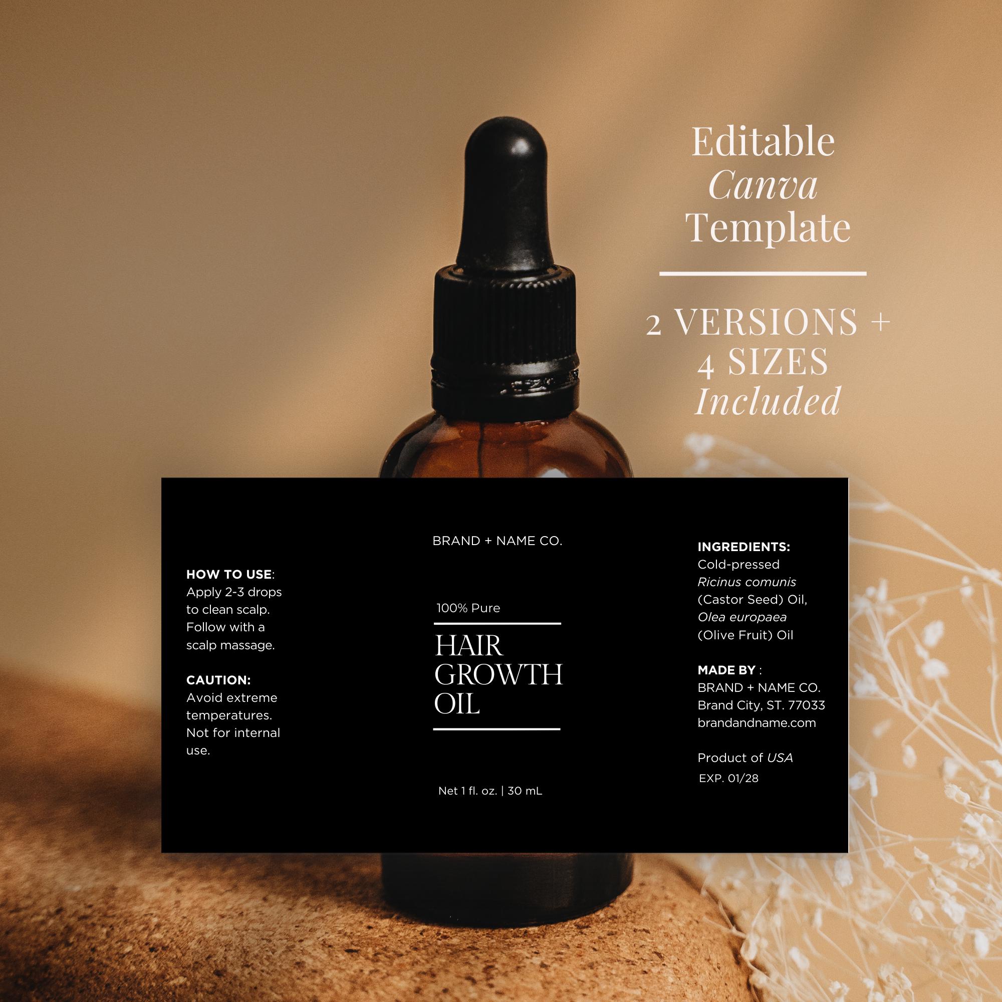 Oil Bottle Label Template| Minimalist Hair Growth Oil Label ...