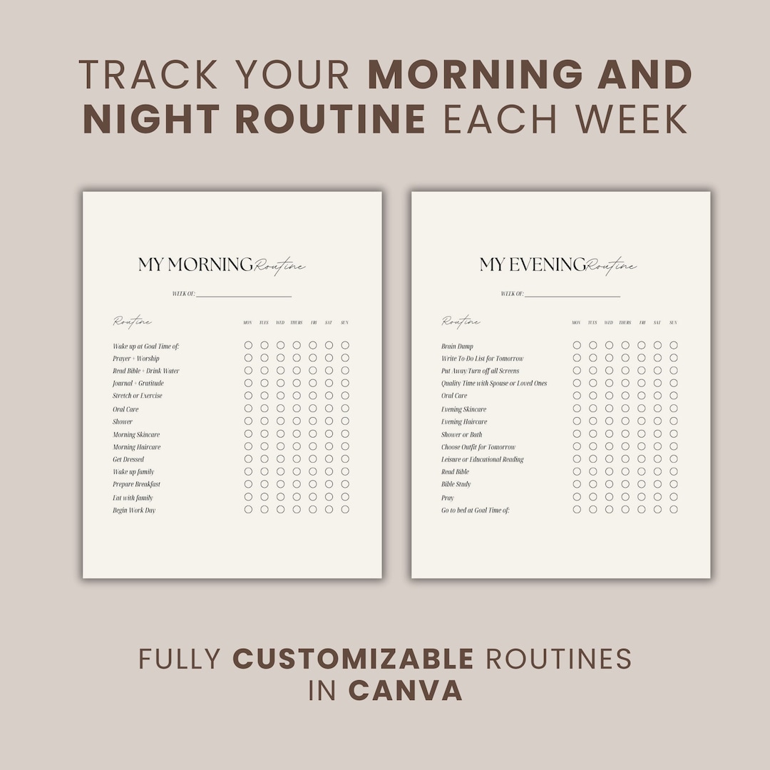 Editable Morning and Night Routine Checklist Bundle| Daily Routine ...