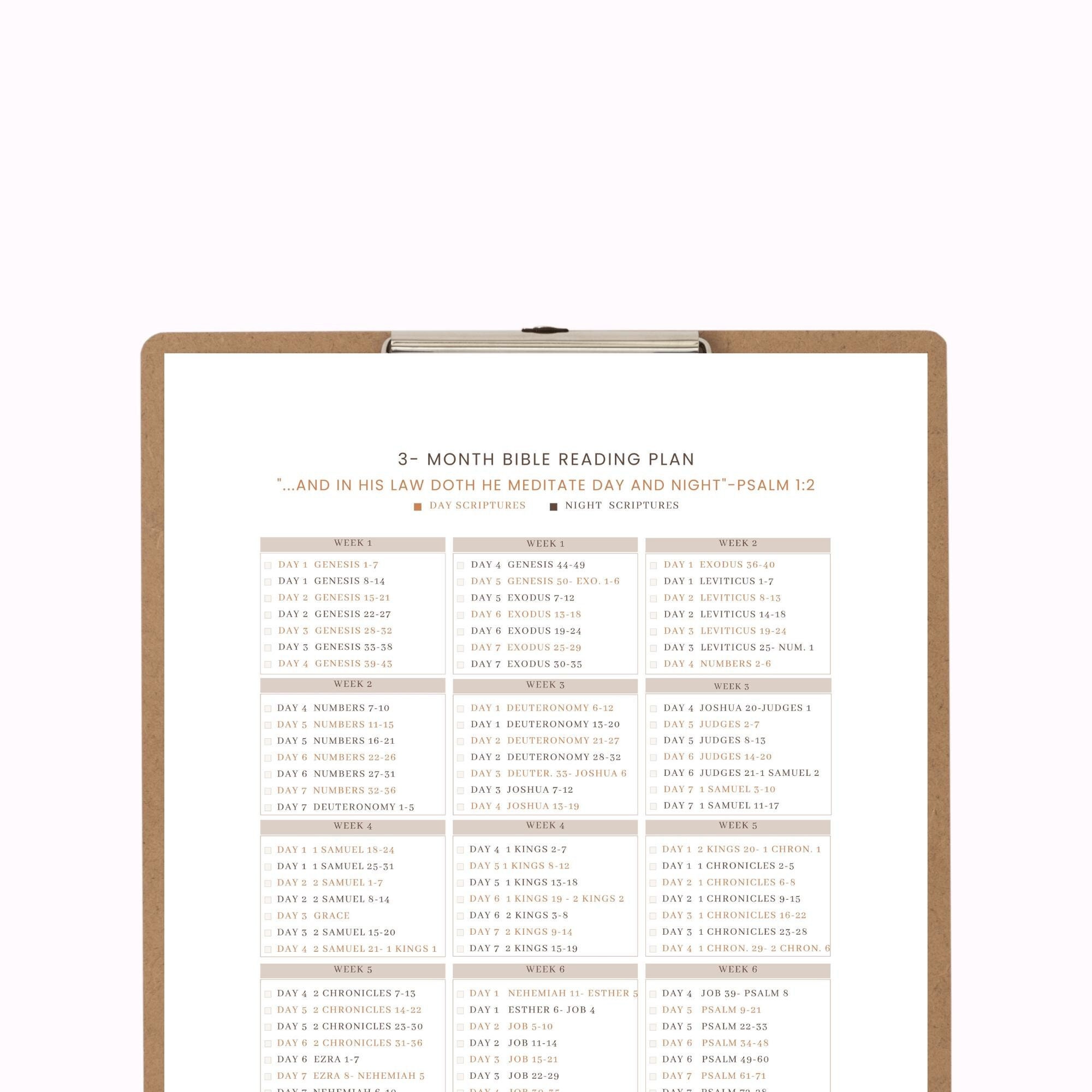 3-month Bible Reading Plan| Bible Reading Tracker| Bible Reading Plan ...