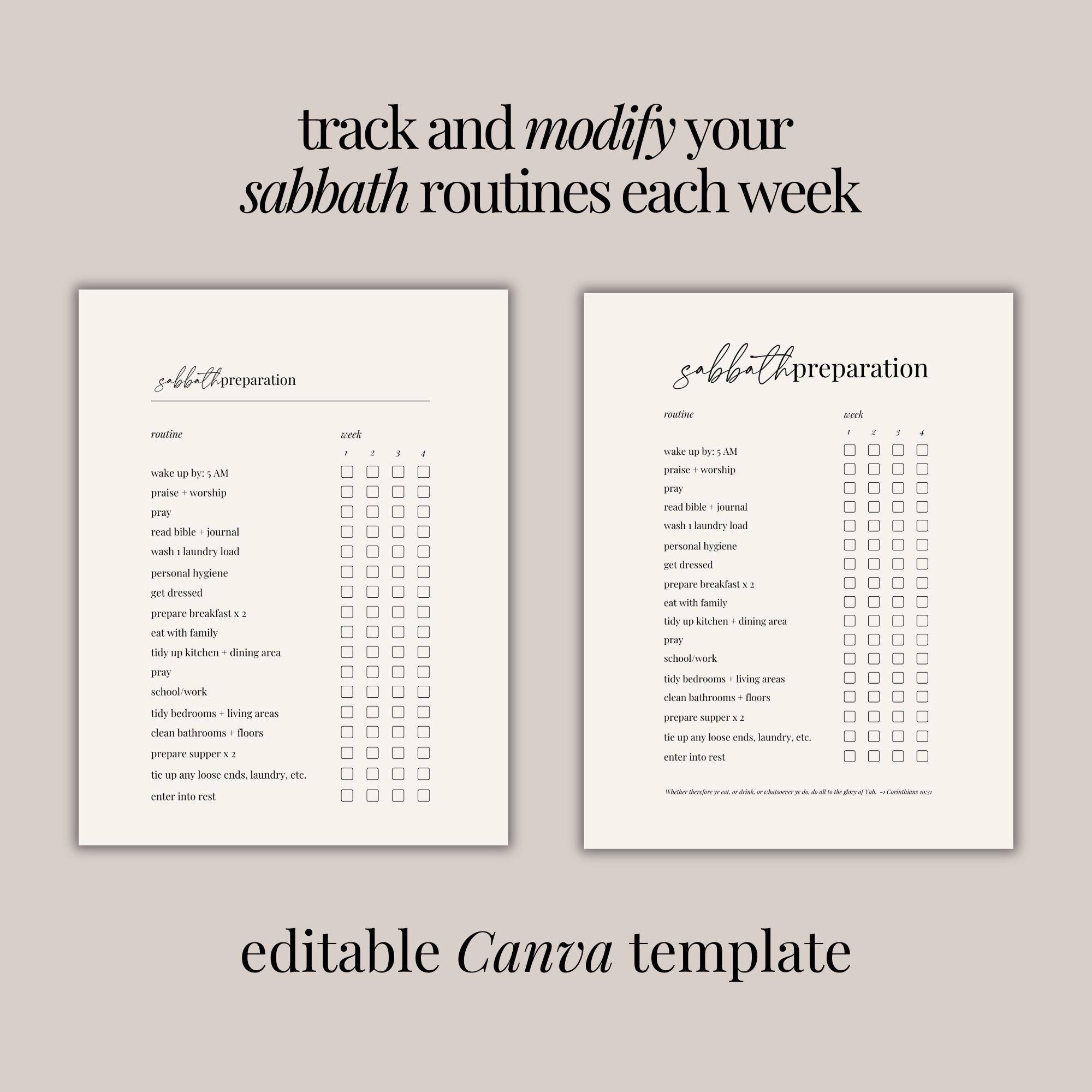 Editable Sabbath Prep Routine Checklist| Shabbat Rest Preparation Day ...