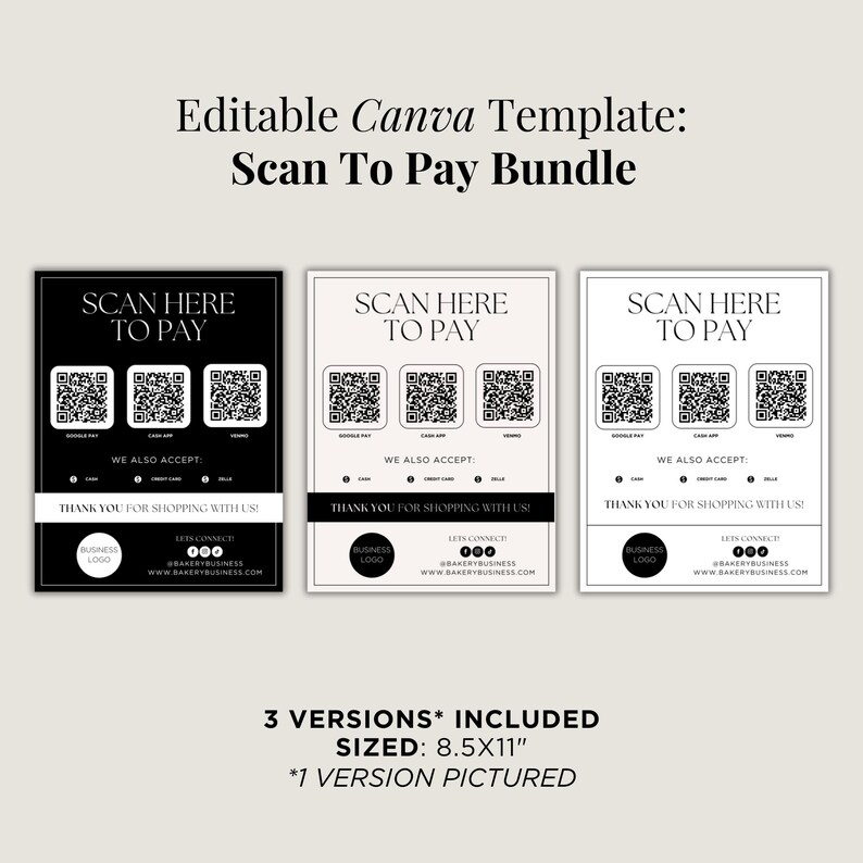 Scan to Pay QR Code Template| Editable Scan to Pay Sign| QR Code Sign ...