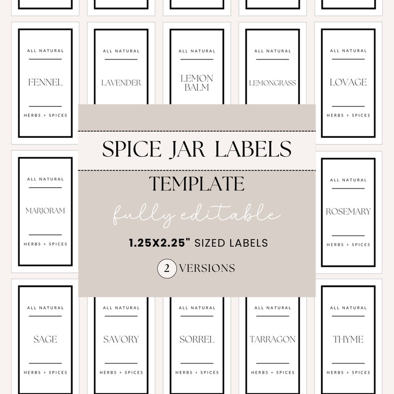 Editable Spice Jar Label Template| Minimalist Herbs and Spices Labels ...