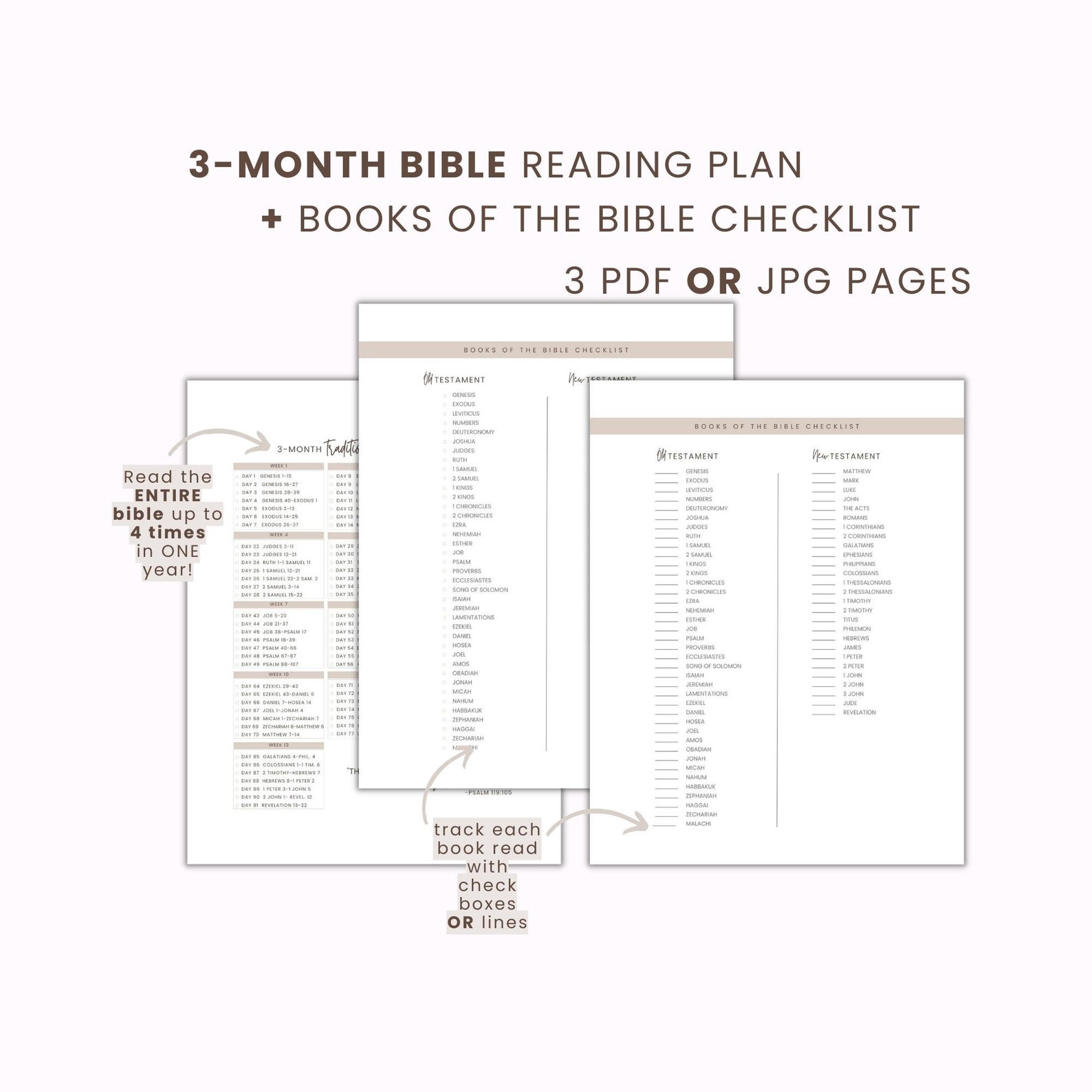 Bible Reading Tracker Traditional Bible Reading Plan 3-month Bible ...