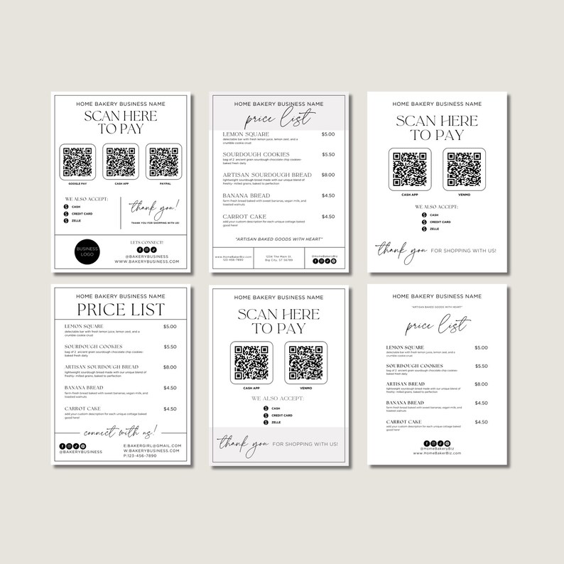 QR Code Sign Price List Bundle| Small Business Bakery Bundle Template ...