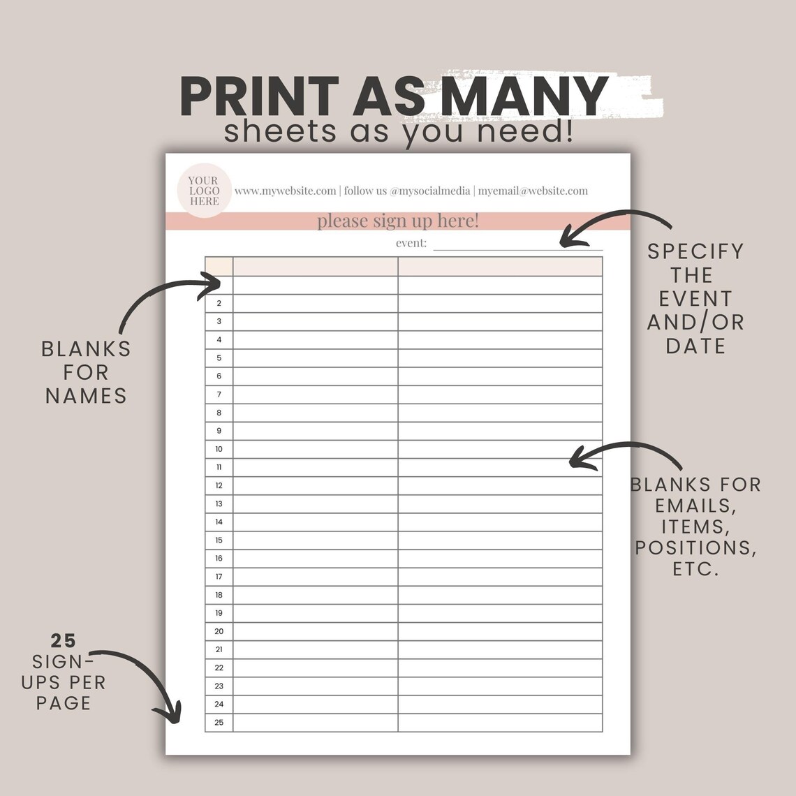 Editable Sign-up Sheet| Sign up Sheets| Email Sign-up Sheet Template ...