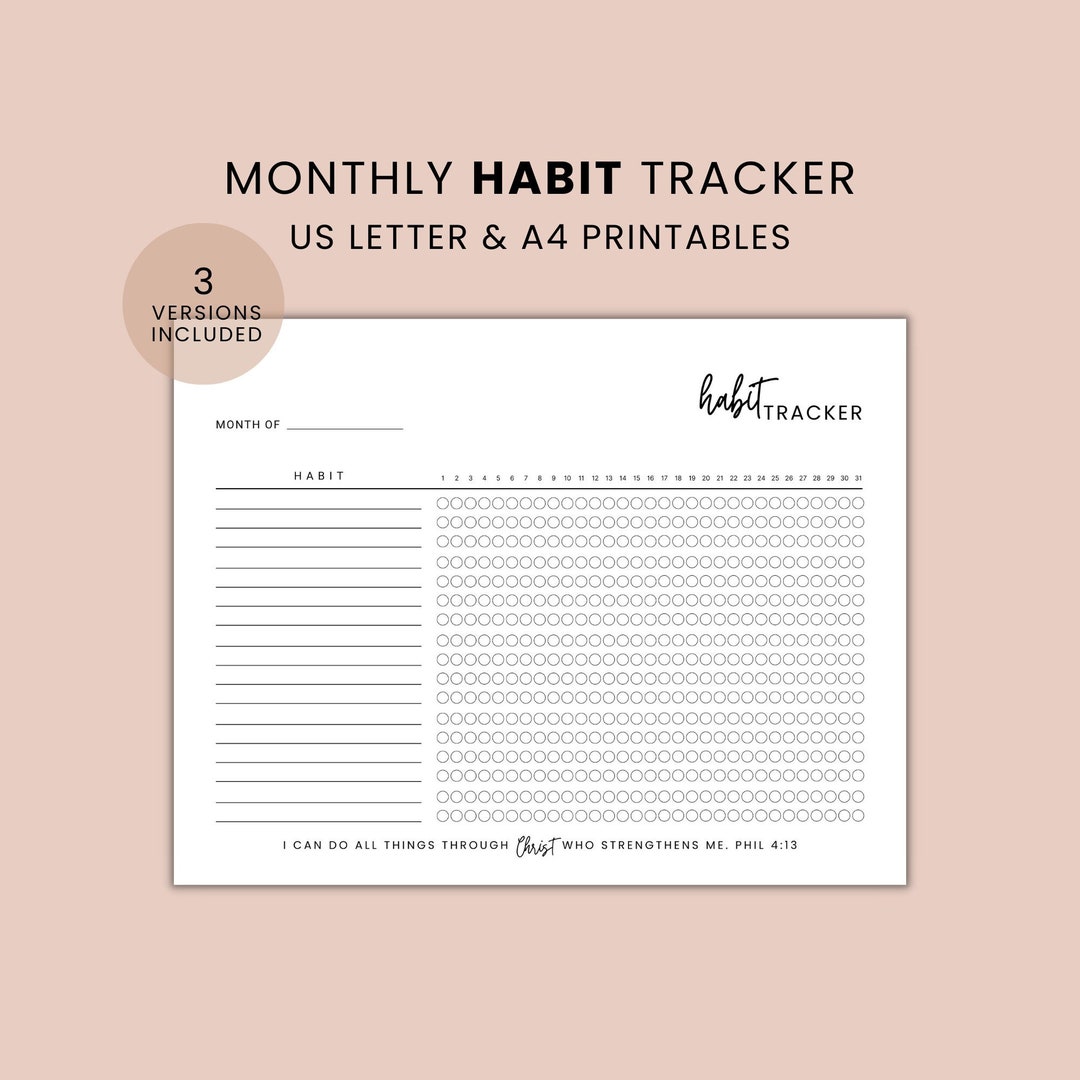 Monthly Habit Tracker Printable Landscape Routine Tracker US Letter A4 ...