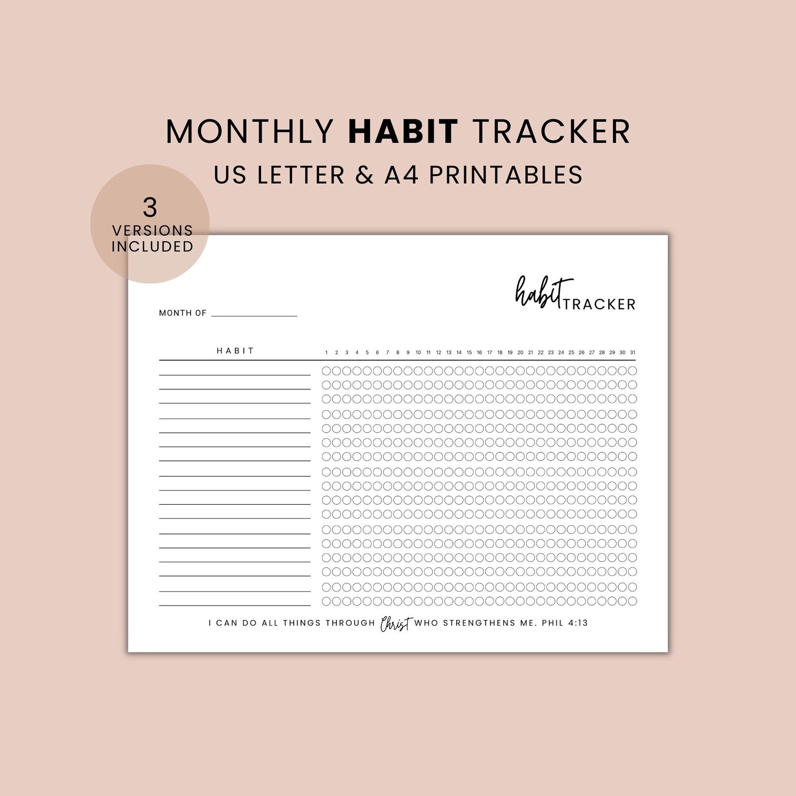 Monthly Habit Tracker Printable Landscape Routine Tracker US Letter A4 ...
