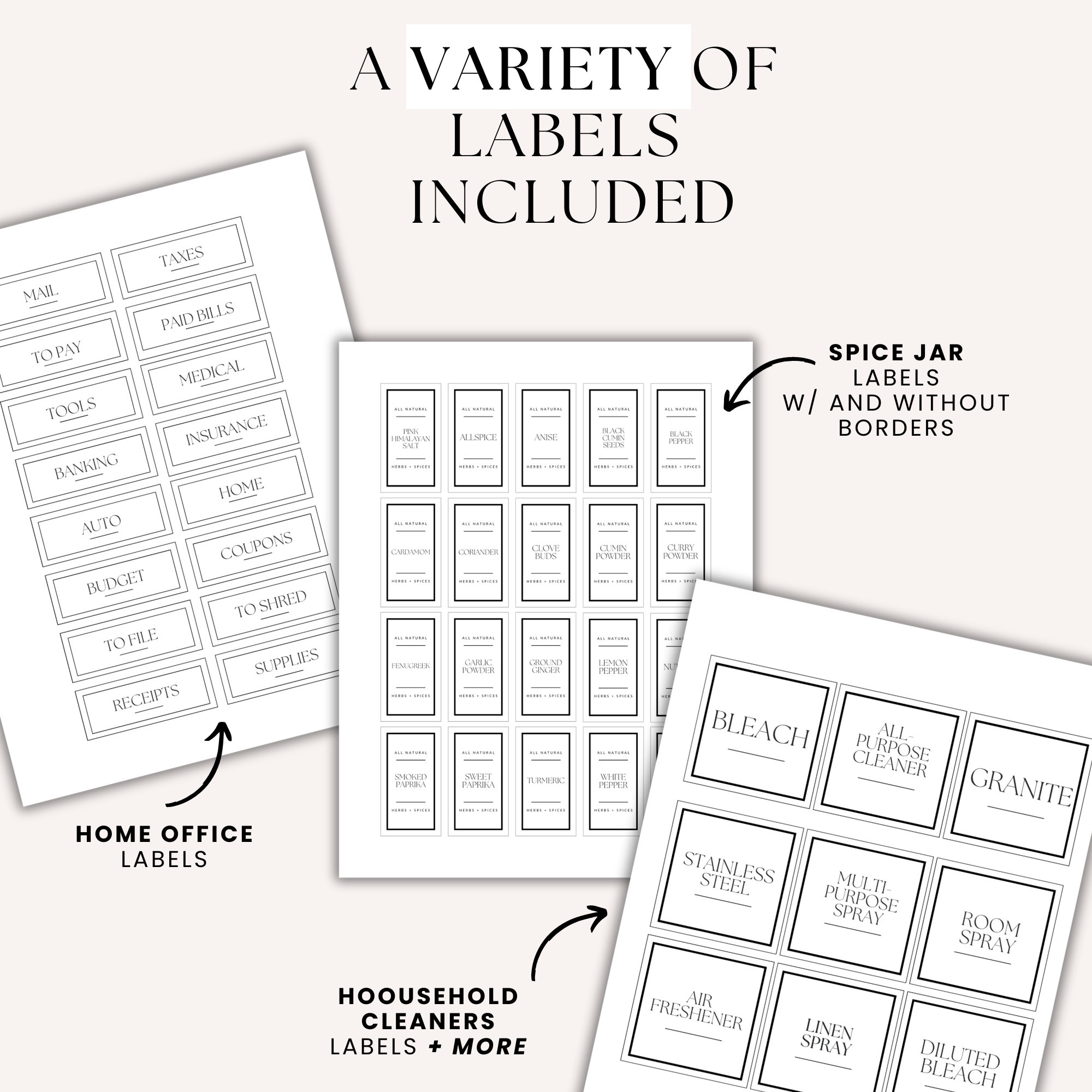 Minimalist Label Bundle for Home Organization| 11 Label Sizes ...