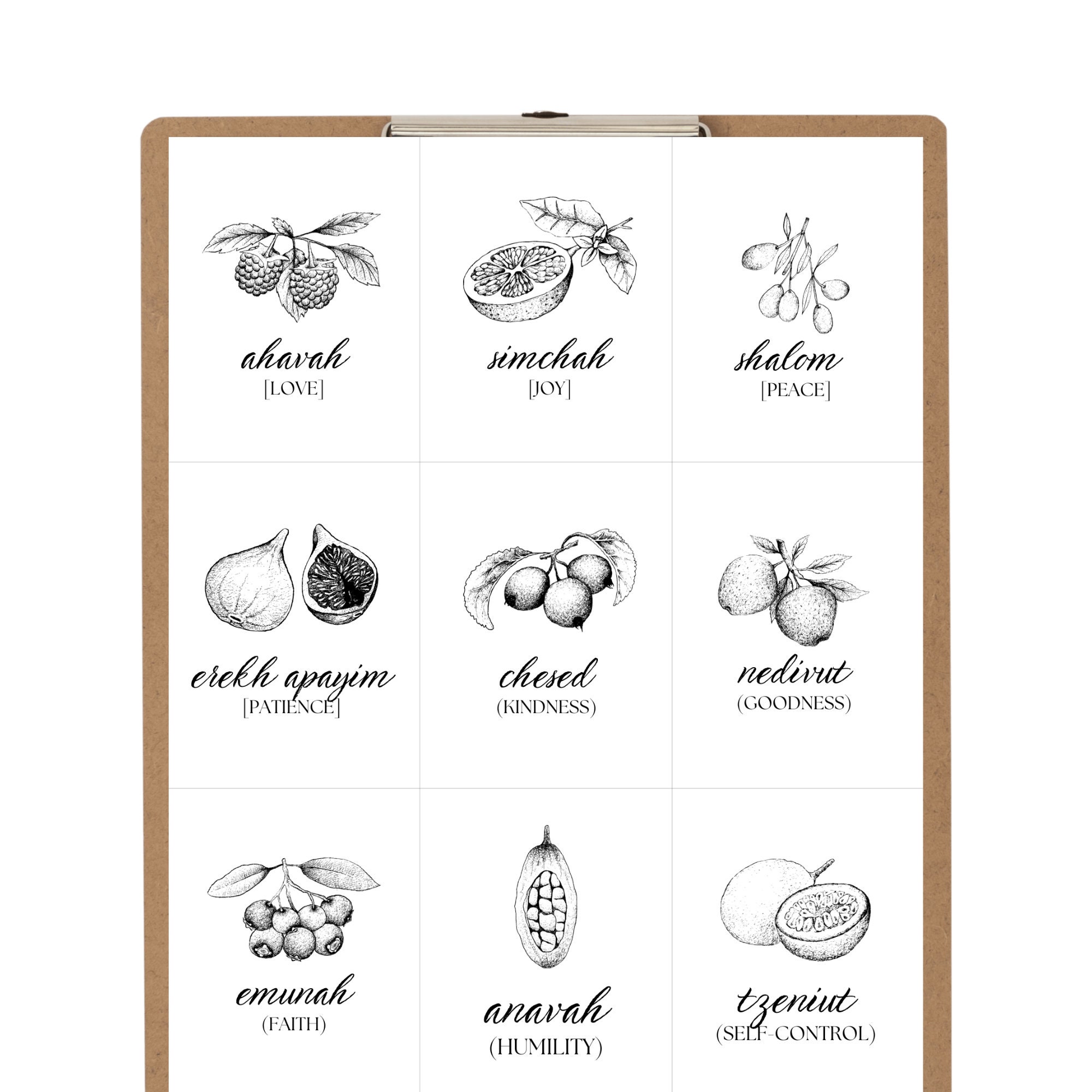 Fruit of the Spirit Hebrew Vintage Card Printables Hebrew Words Fruit ...