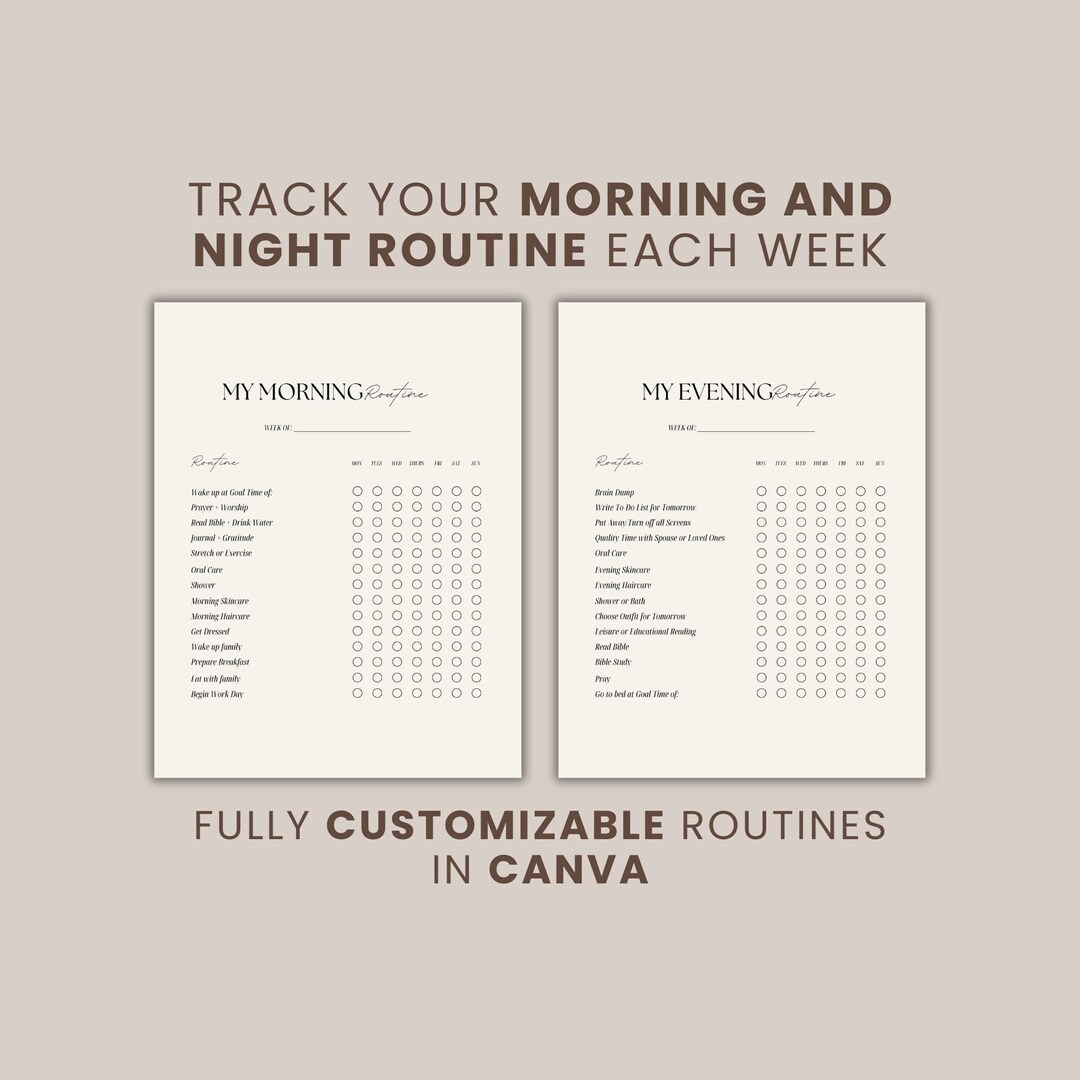 Editable Morning and Night Routine Checklist Template| Daily Routine ...