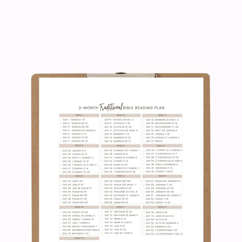 Bible Reading Tracker Traditional Bible Reading Plan 3-month Bible ...