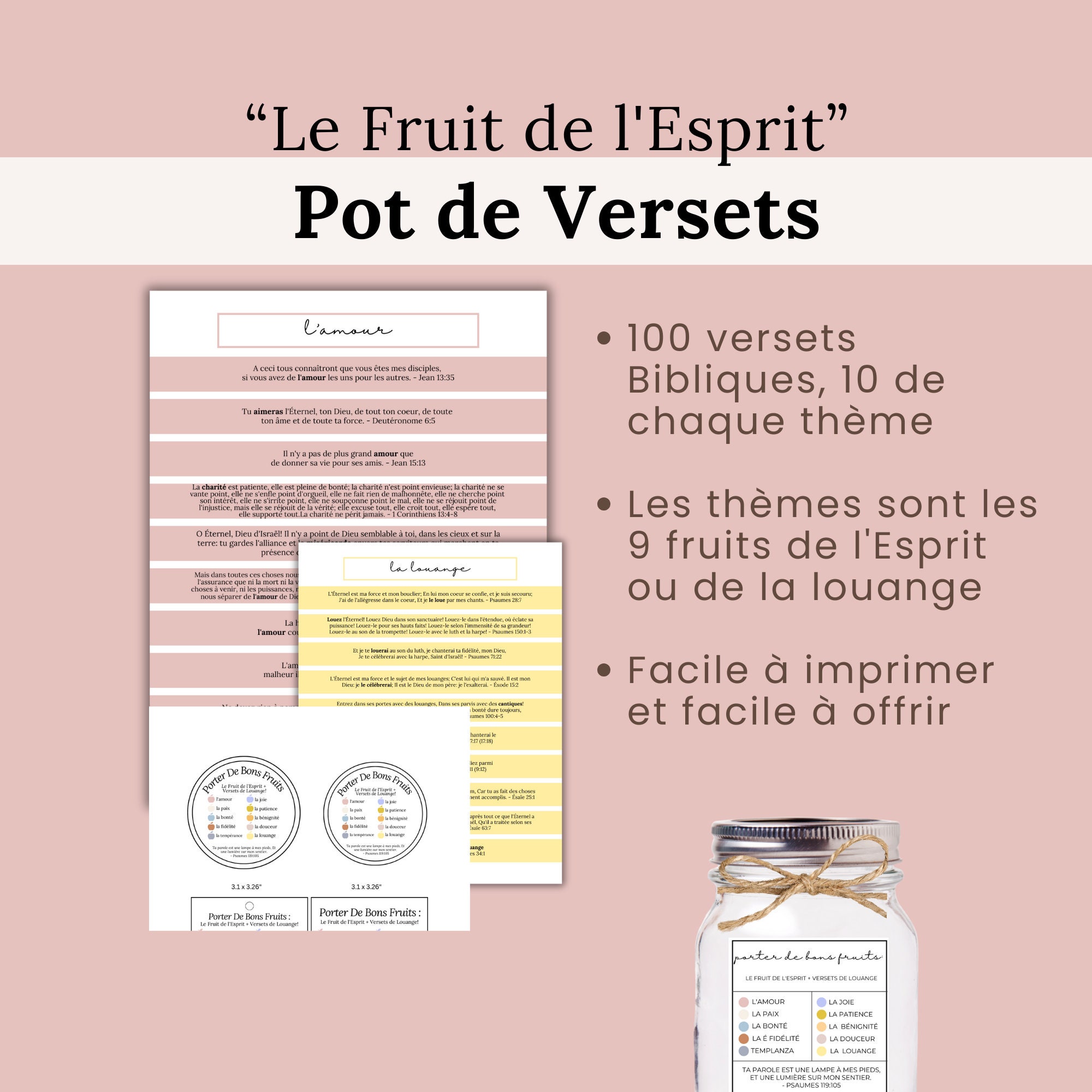 French Scripture Jar Printable| Le Fruit De L'espirit | Praise ...