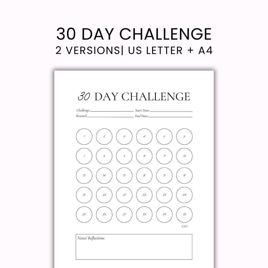 30 Day Challenge Journal Page| 30 Day Challege Printable| 30 Day ...