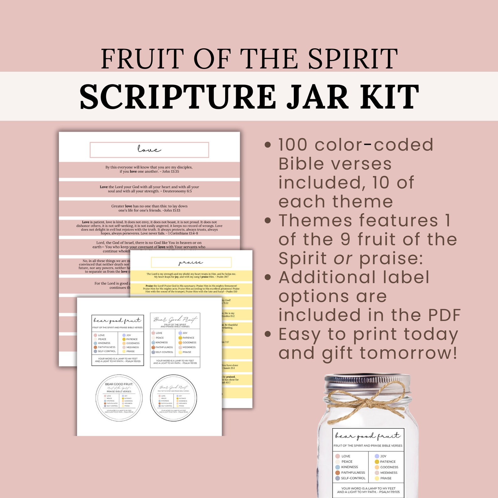 Scripture Jar Printable With Fruit of the Spirit, Praise Scriptures ...