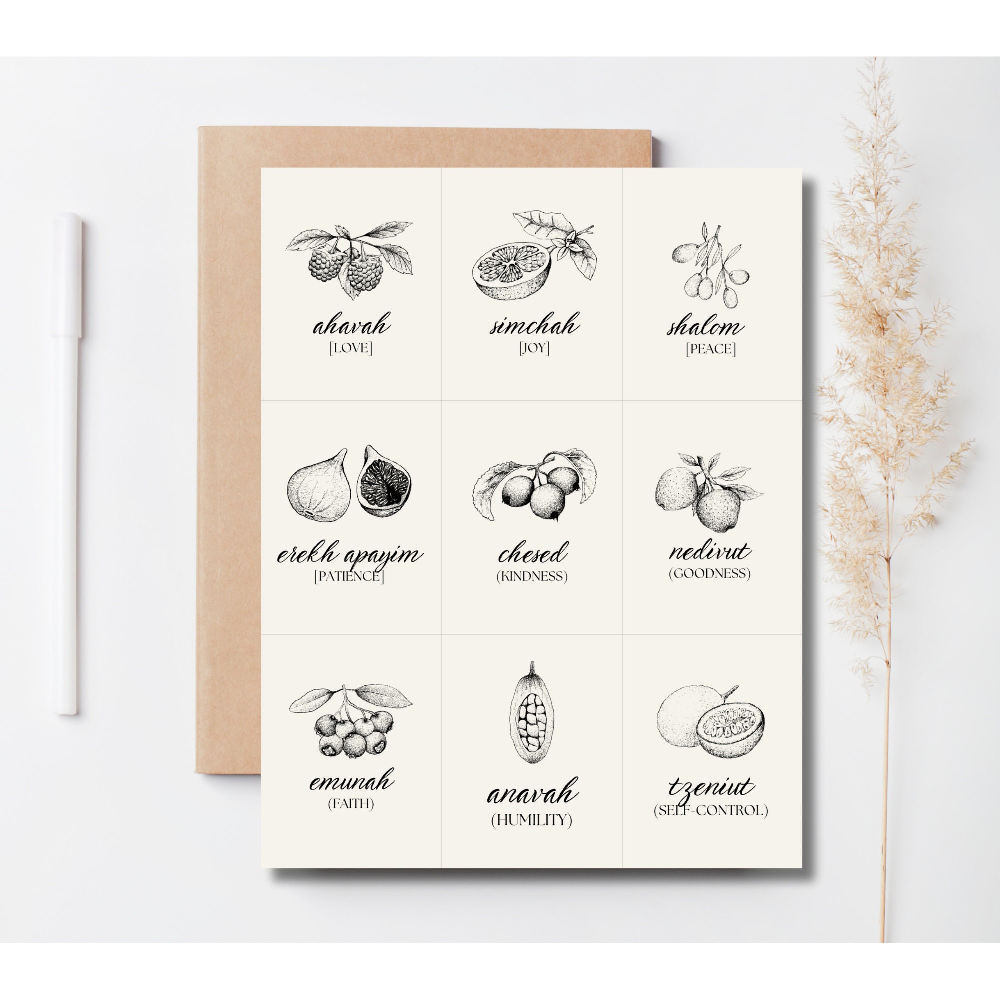 Fruit of the Spirit Hebrew Vintage Card Printables Hebrew Words Fruit ...