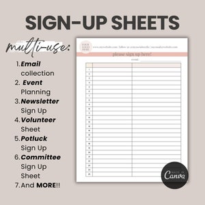 Editable Sign-up Sheet| Sign up Sheets| Email Sign-up Sheet Template ...