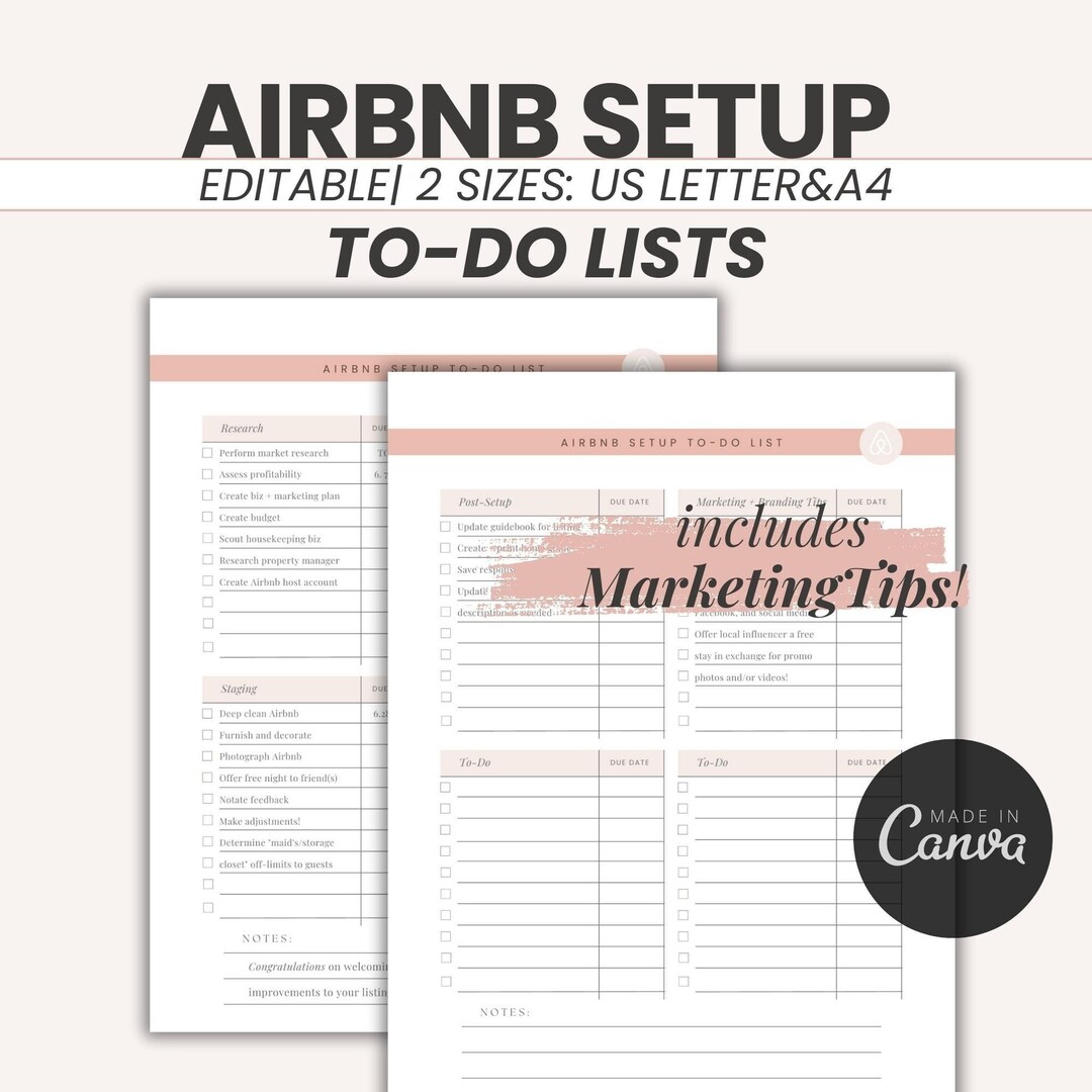 Airbnb Setup Checklist Airbnb Setup Template Airbnb Planning - Etsy
