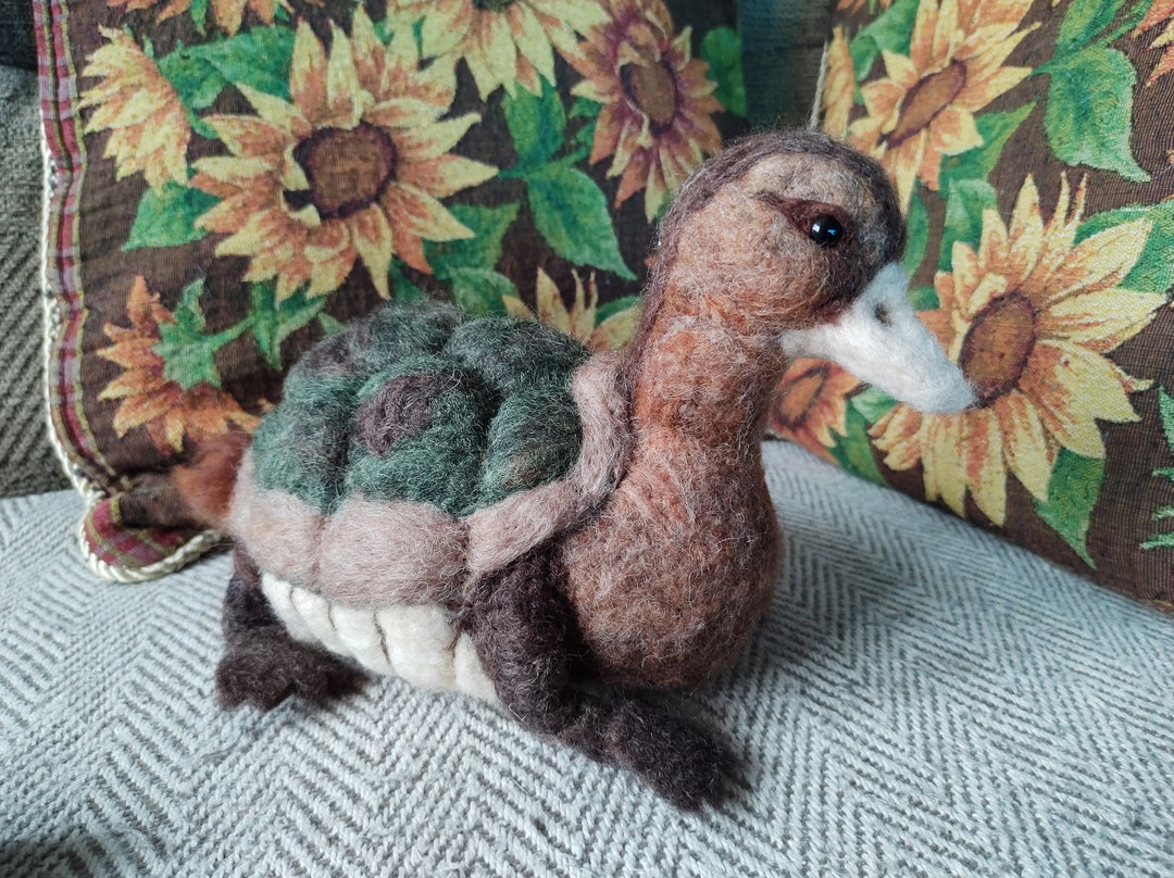 Needle Felted Mama Turtle Duck Sculpture - Large Turtle Duck Wool ...