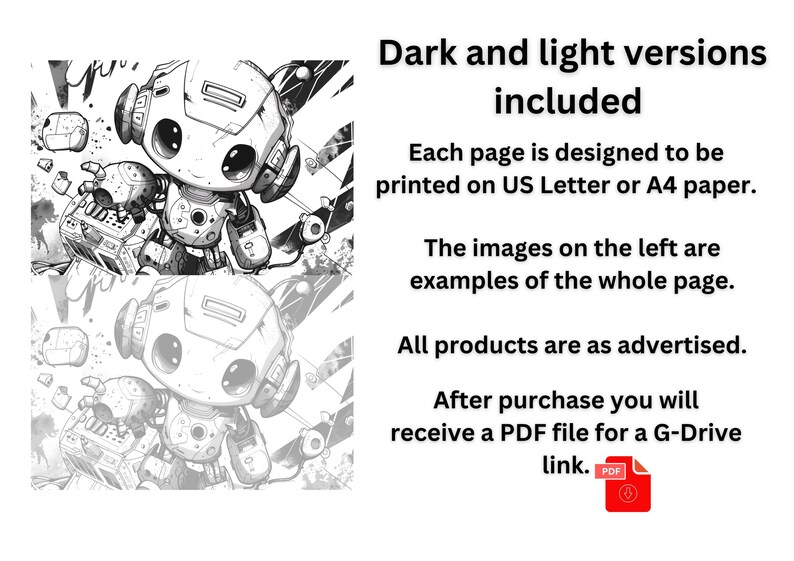 25 Cute Robot Coloring Pages Adults and Kids Coloring Book, Digital ...