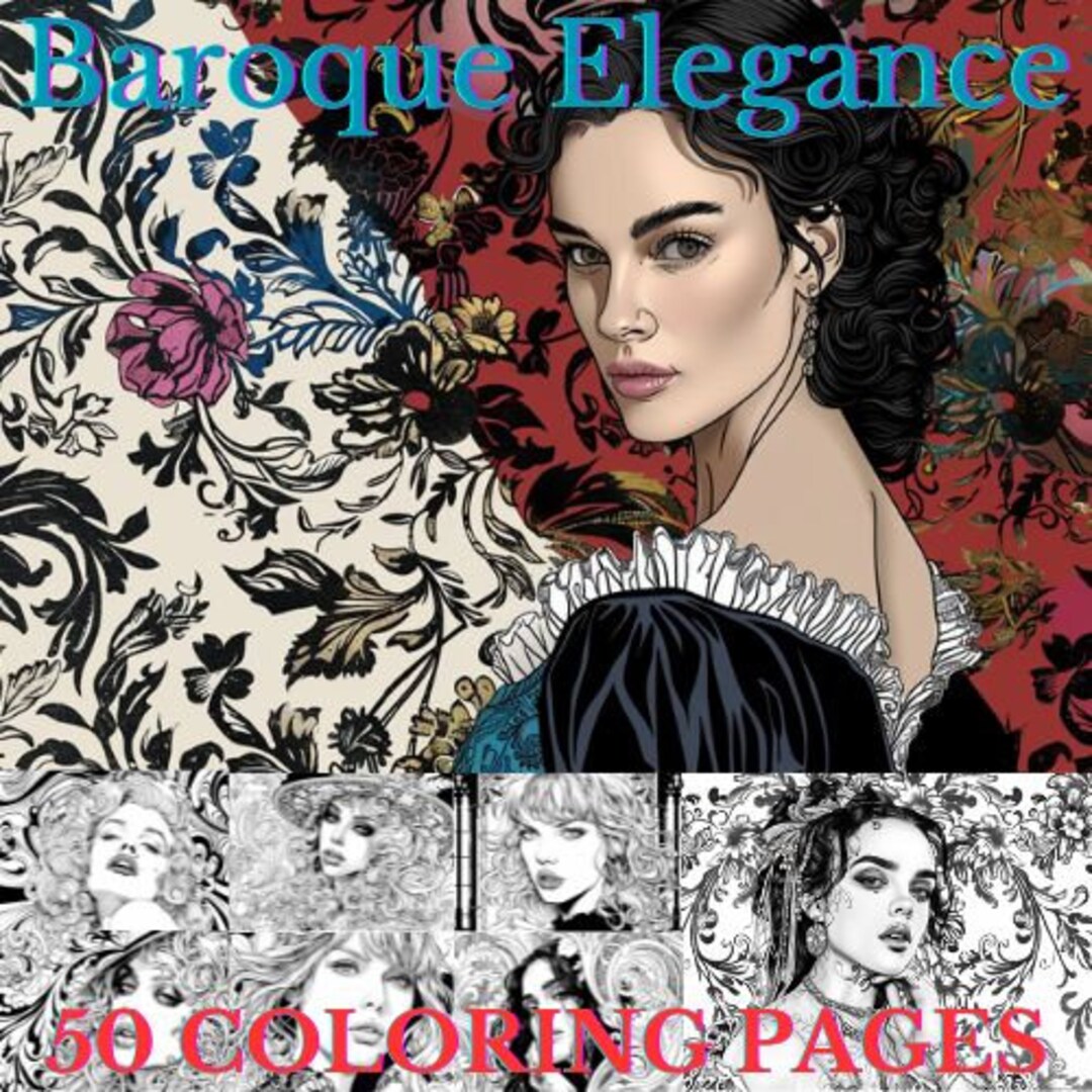 50 Baroque Elegance Coloring Pages Adults and Kids Coloring Book ...