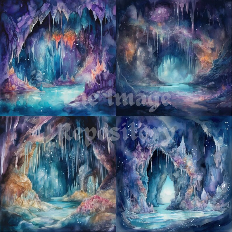 Shimmering Crystal Cave Digital Paper Gothic Caves Digital - Etsy