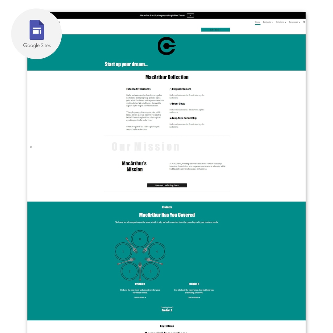 Google Site Template, Start up Website, Entrepreneur Template, Web Site ...