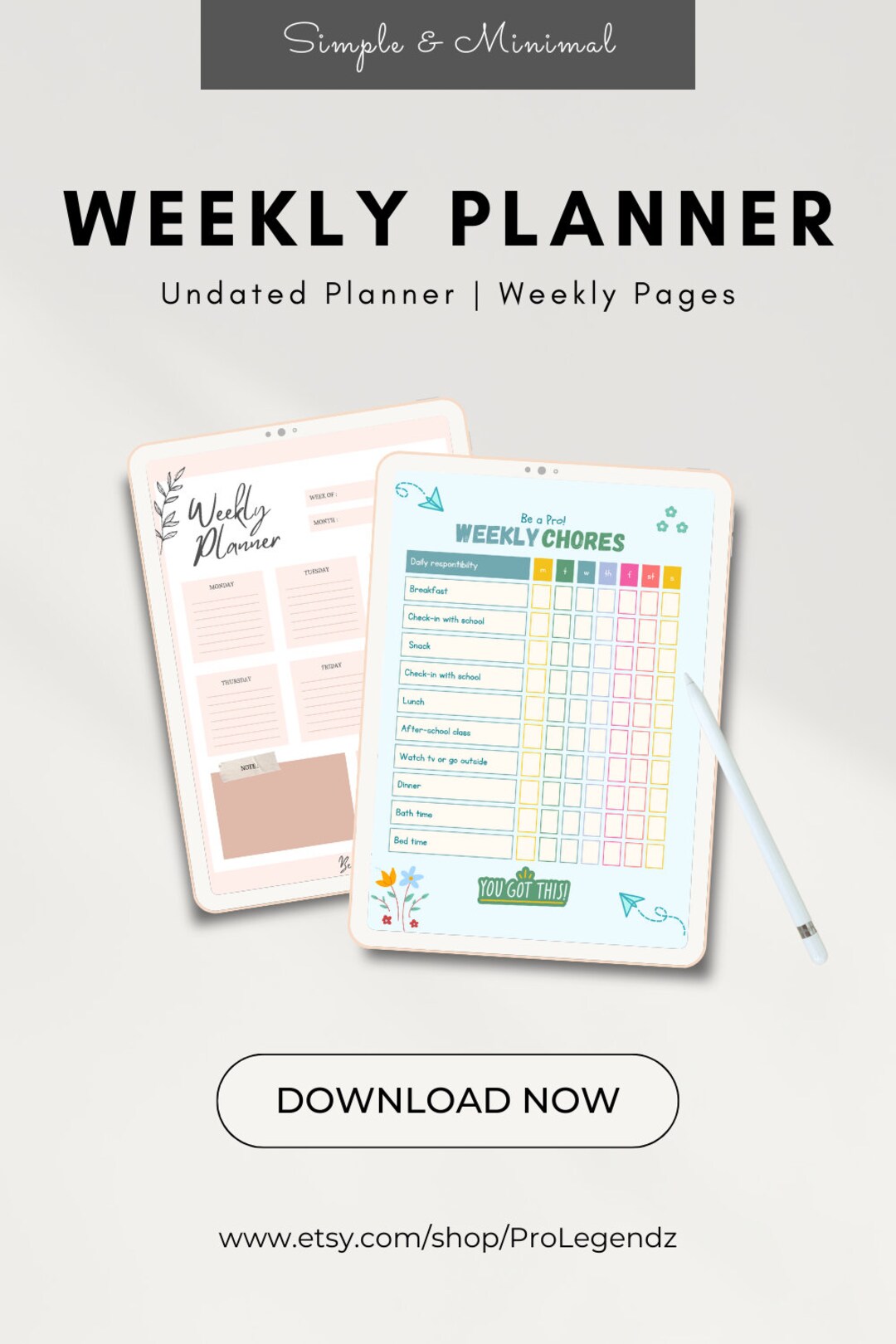 A4 Size Digital Weekly Planner Sets of 6 Design Digital Prints Planner ...