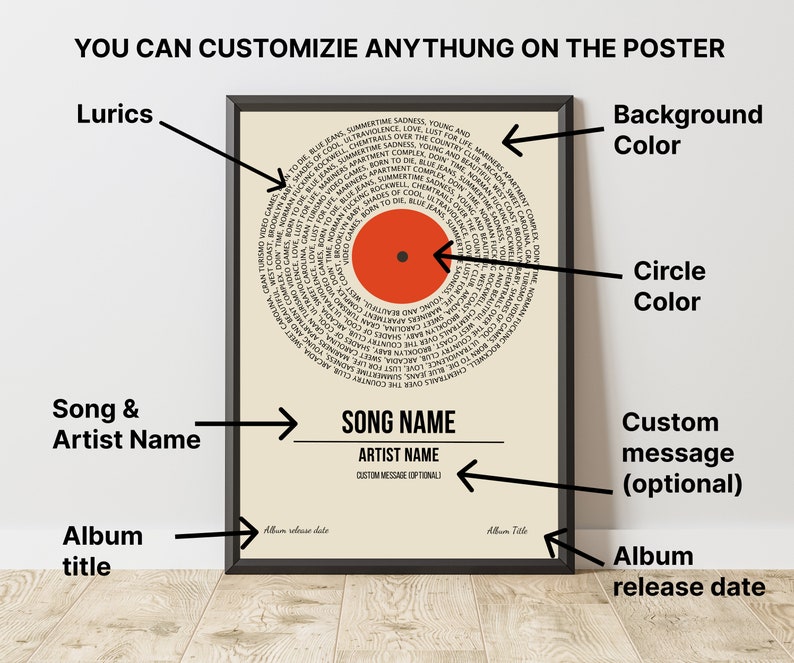 Custom Song Lyrics Print - Personalized Music Poster, Favorite Song ...