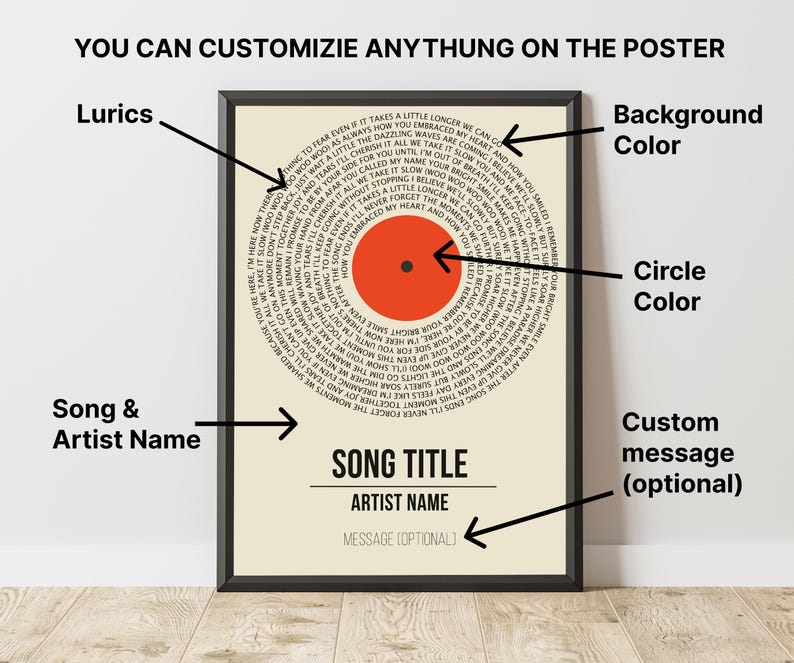 Custom Song Lyrics Poster, Printable Lyric Poster, Favorite Song Wall ...