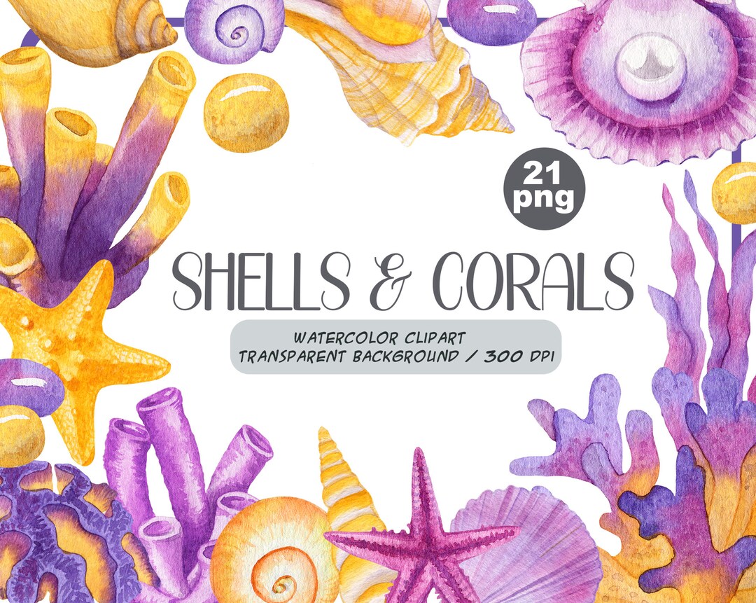 Watercolor Seashells and Corals Clipart - Underwater Illustrations ...
