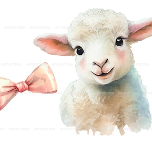 Watercolor Cute Baby Lambs Clipart-realistic Lamb With Flower-baby ...