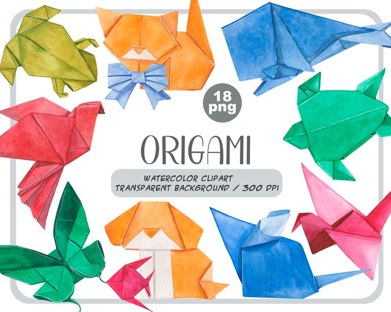 Watercolor Origami Clipart Paper Craft Hobby Paper - Etsy