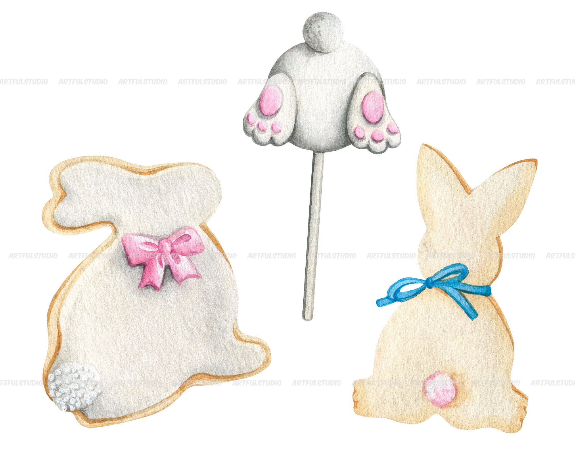 Watercolor Easter Sweets Clipart-easter Food-sweet Bunny-rabbit Pastel ...