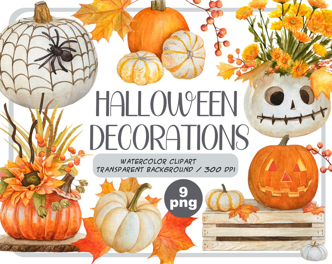 Watercolor Halloween Pumpkin Clipart: Autumn Floral PNG (digital ...