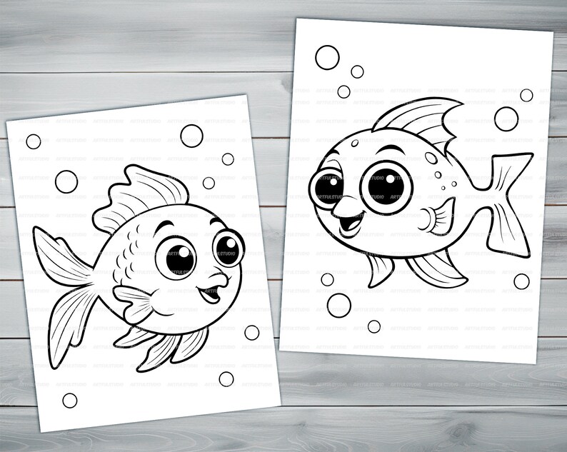 Kawaii Fish PDF Coloring Book Printable Colouring Pages for Kids ...
