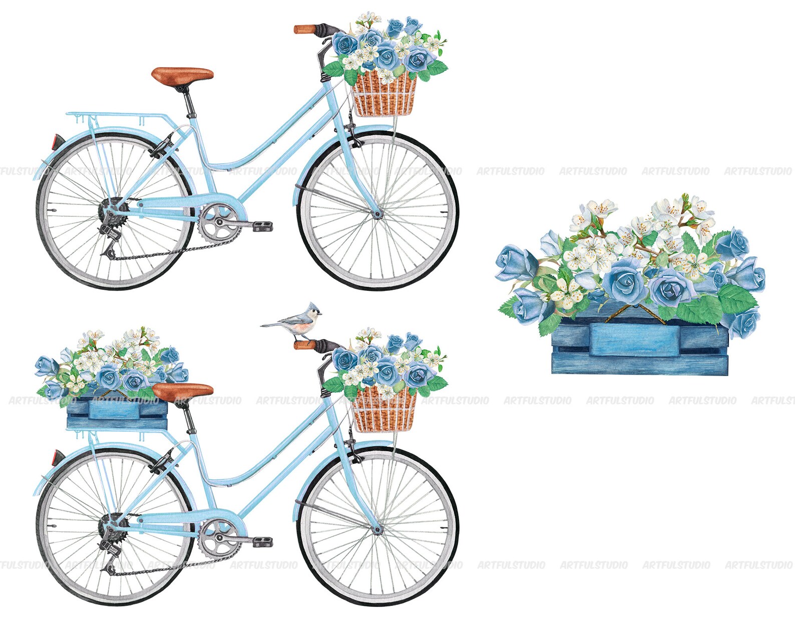 Watercolor Spring Bicycles Clipart Bikes With Flowers-summer Floral ...