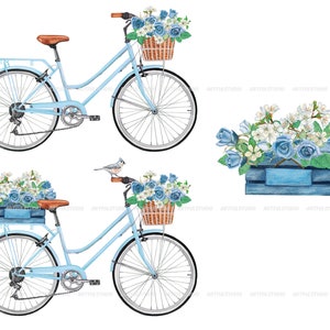 Watercolor Spring Bicycles Clipart - Bikes With Flowers-summer Floral ...