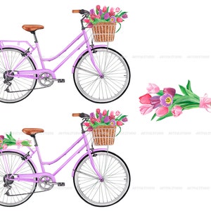Watercolor Spring Bicycles Clipart - Bikes With Flowers-summer Floral ...