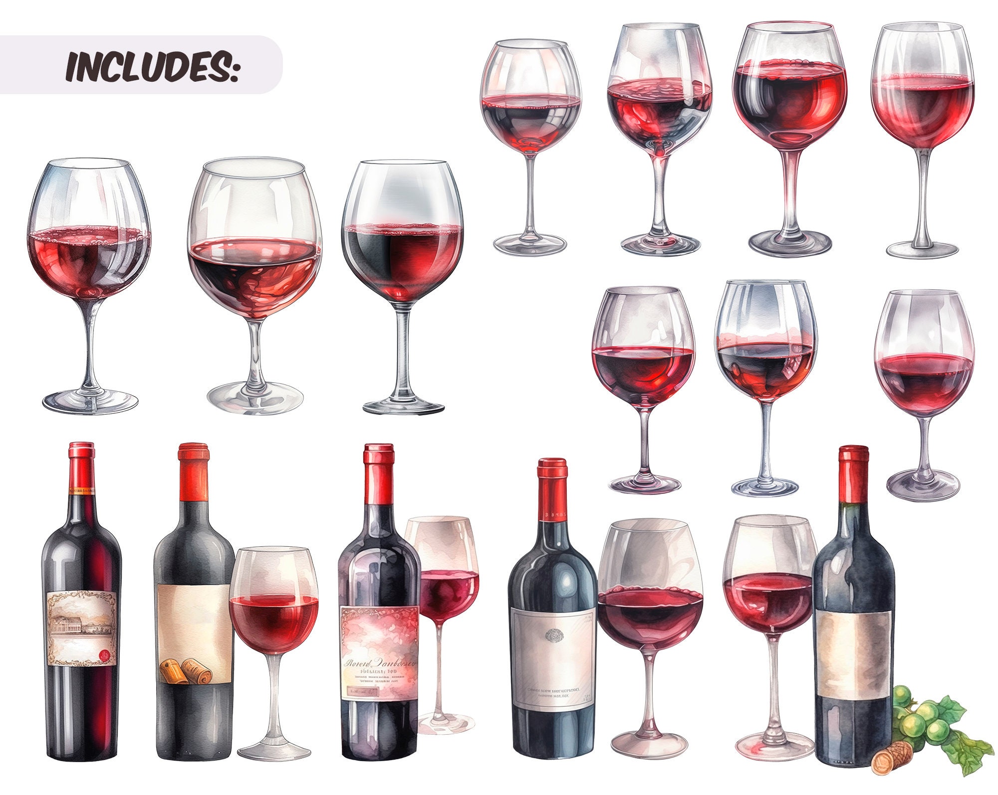 Watercolor Red Wine Clipart Alcoholic Drinks Illustration wine Glasses ...