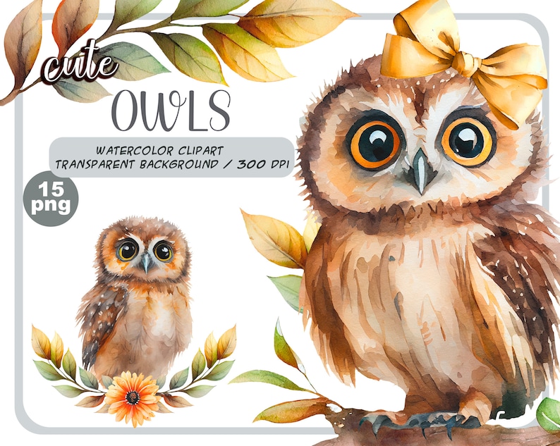 Watercolor Cute Baby Owls Clipart-realistic Owl With - Etsy