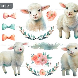 Watercolor Cute Baby Lambs Clipart-realistic Lamb With Flower-baby ...