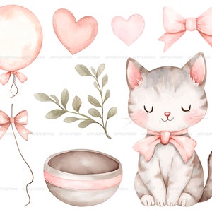Watercolor Cute Baby Cat Clipart - Cartoon Kittens Party Decor - Baby ...