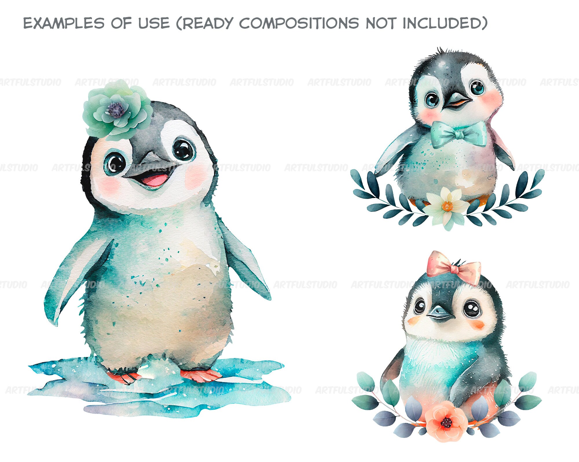 Watercolor Cute Baby Penguins Clipart-realistic Penguin With - Etsy