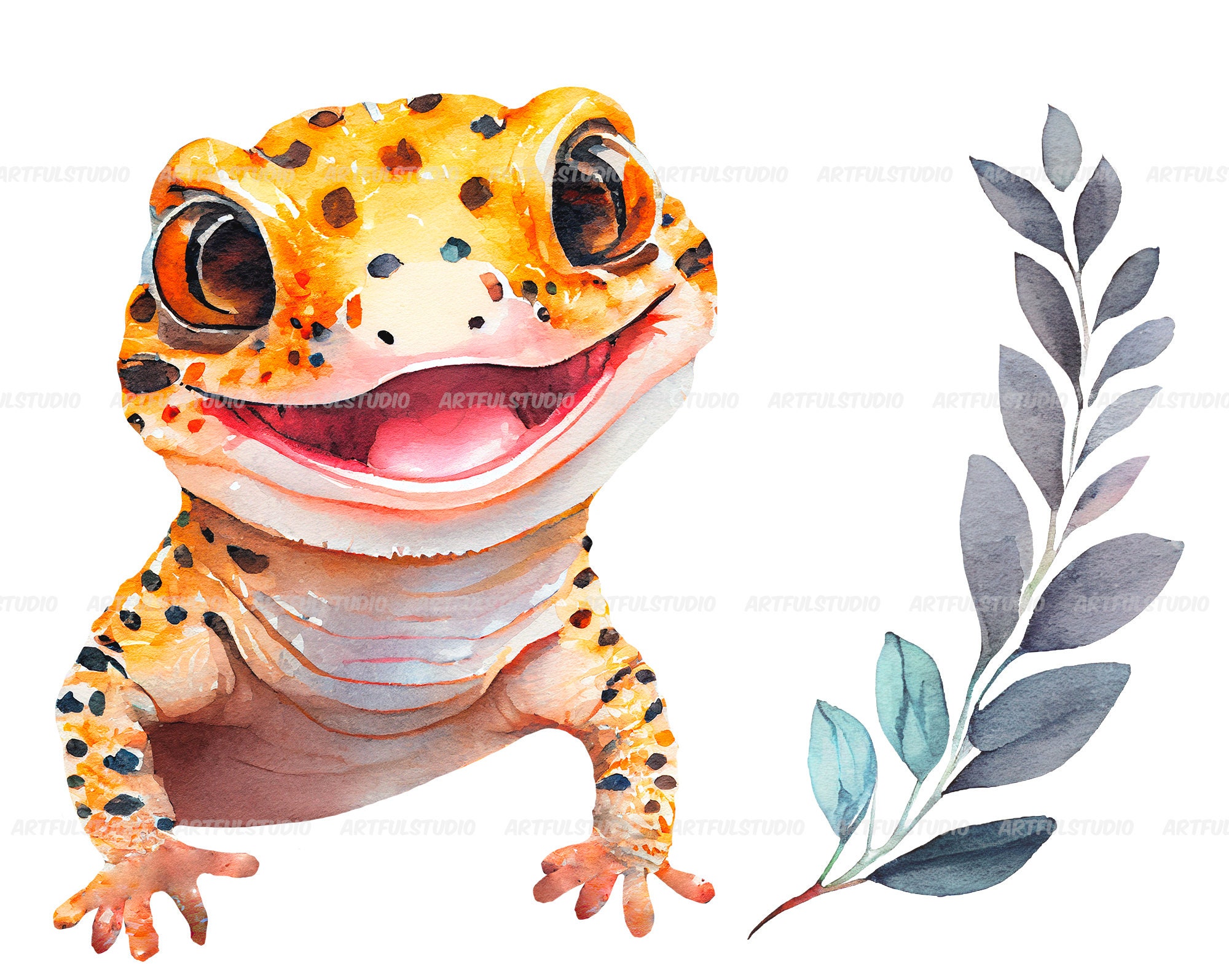 Watercolor Cute Baby Leopard Geckos Clipart-realistic Gecko - Etsy
