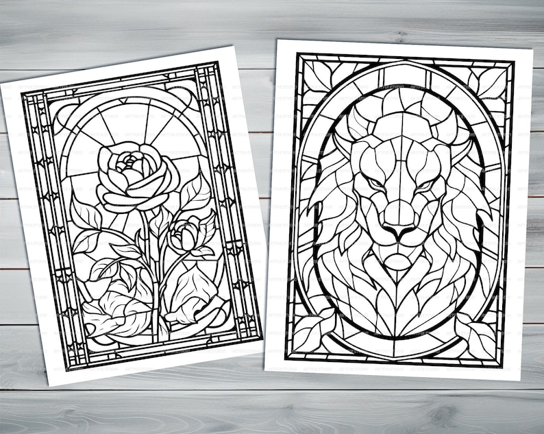 Stained Glass PDF Coloring Book - Printable Colouring Pages for Adults ...